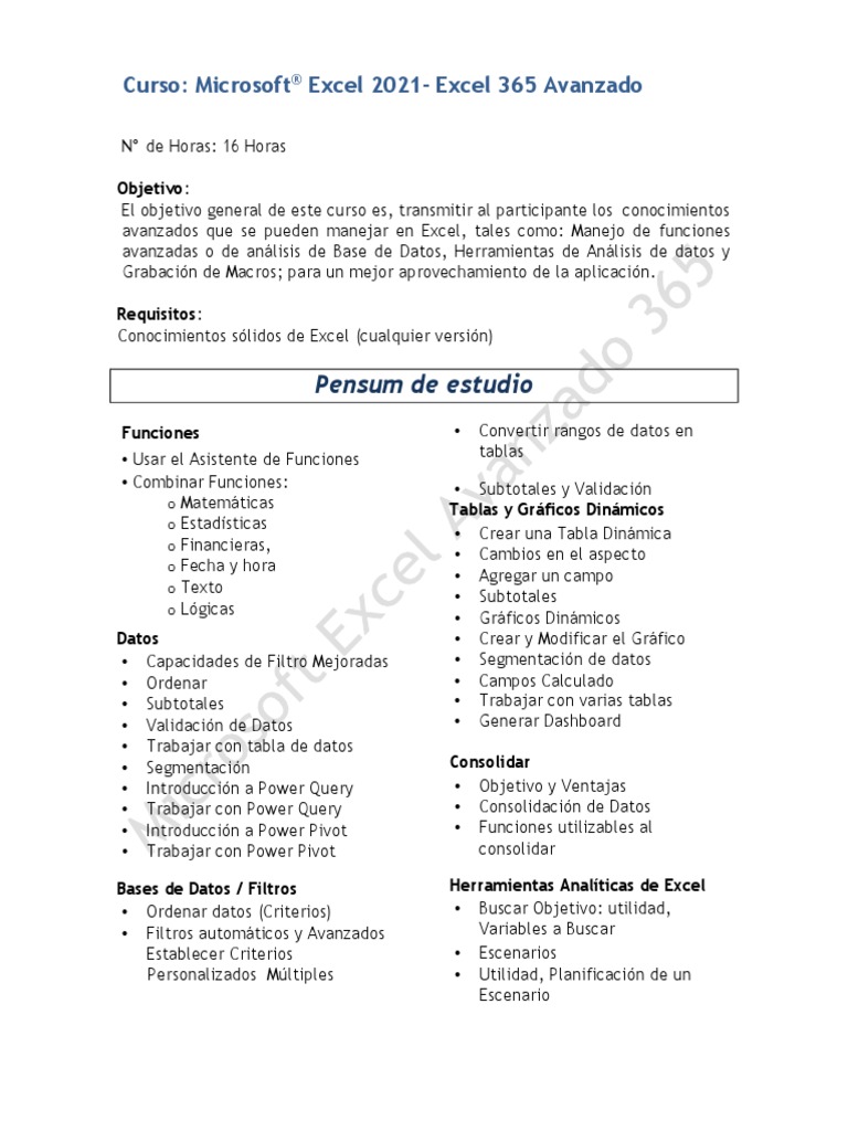 Excel 2021 - 365 Avanzado Ver 2 | PDF | Microsoft Excel | Macro ...