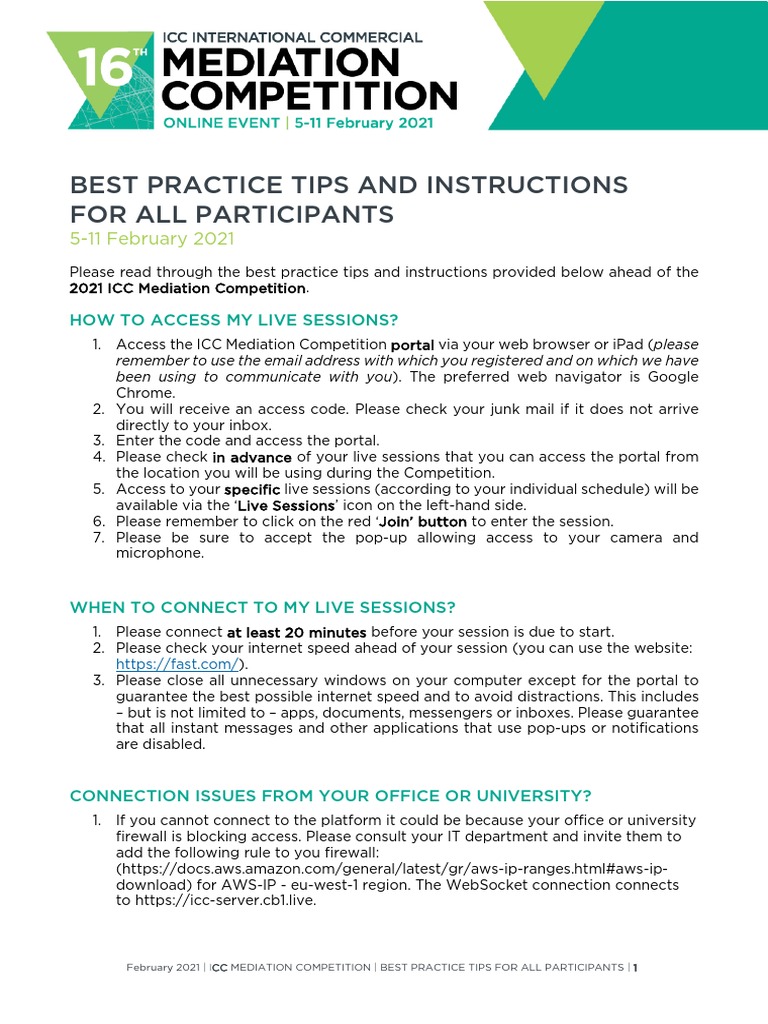 2021 ICC Mediation Competition Best Practice Tips | PDF