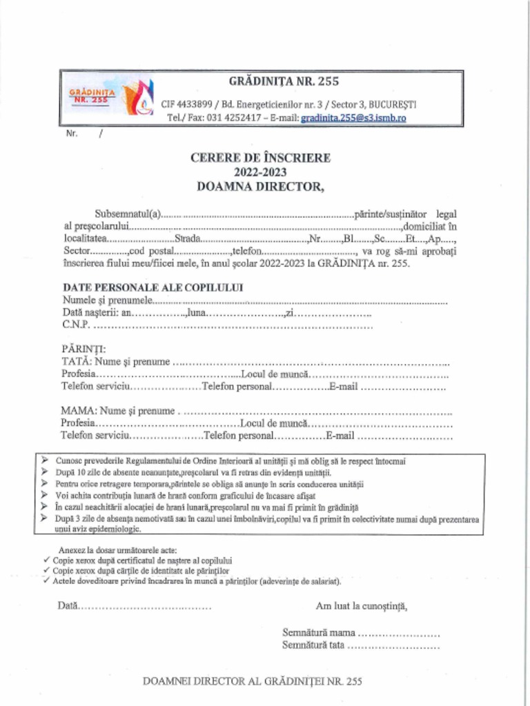 Cerere de Inscriere | PDF