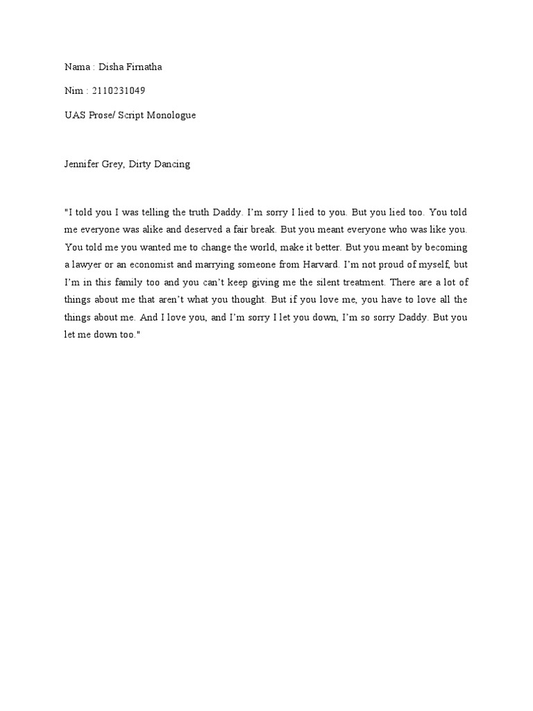 Disha Firnatha - UAS Prose - Script Monologue | PDF