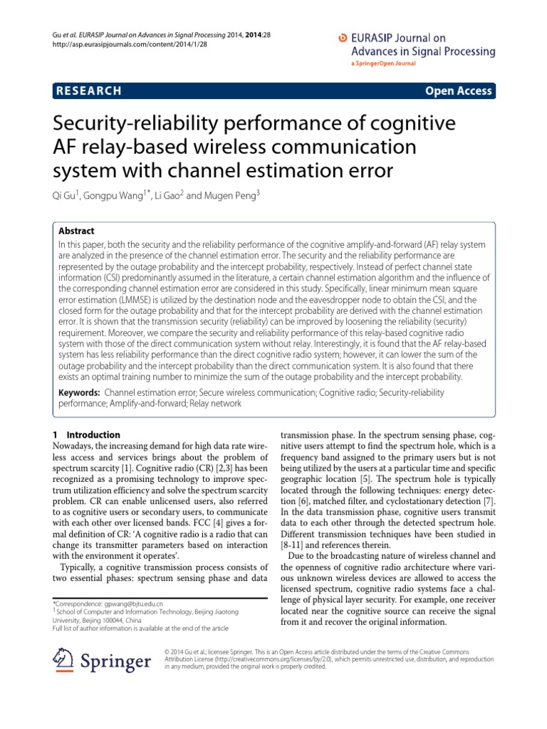 Security Reliability Performance Of Cognitive Af Relay Based Wireless Communication System With