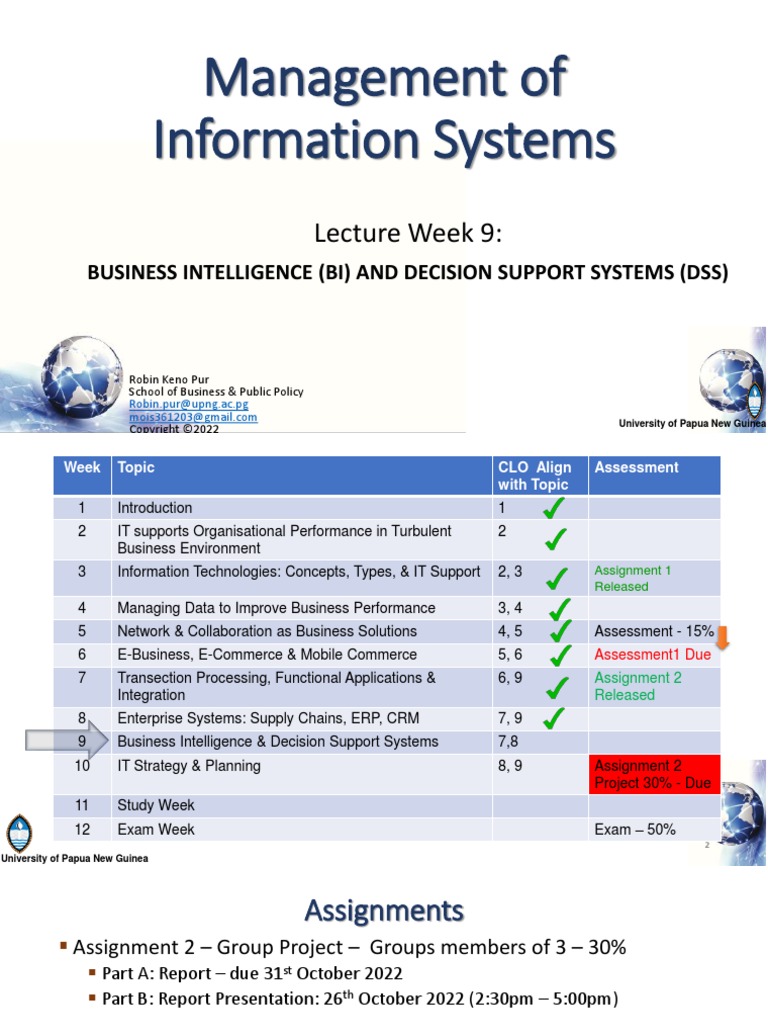 Week9-Lecture - MoIS - Business Intelligence (BI) & Decision Support Systems (DSS) - T3 2022 | PDF
