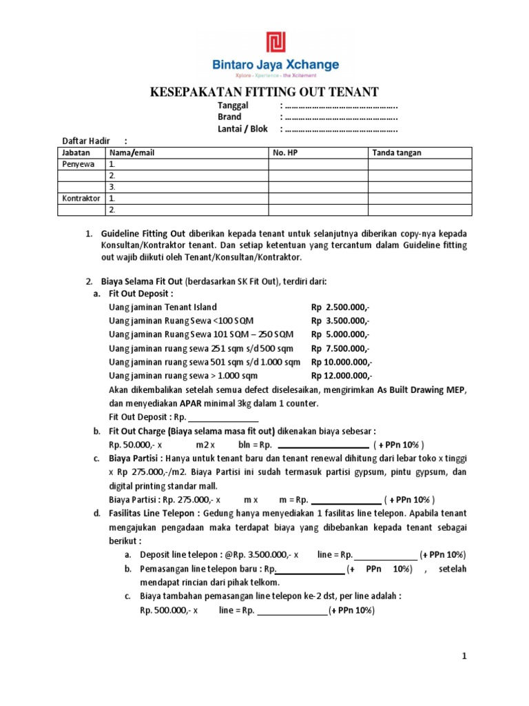 Kesepakatan Fitting Out Tenant | PDF