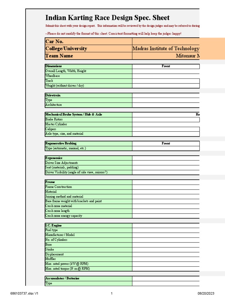 Design Specification - Sheet IKR 2023 | PDF | Brake | Capacitor