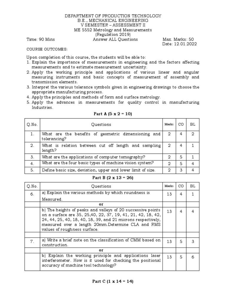 ME 5552 Metrology Ass II | PDF
