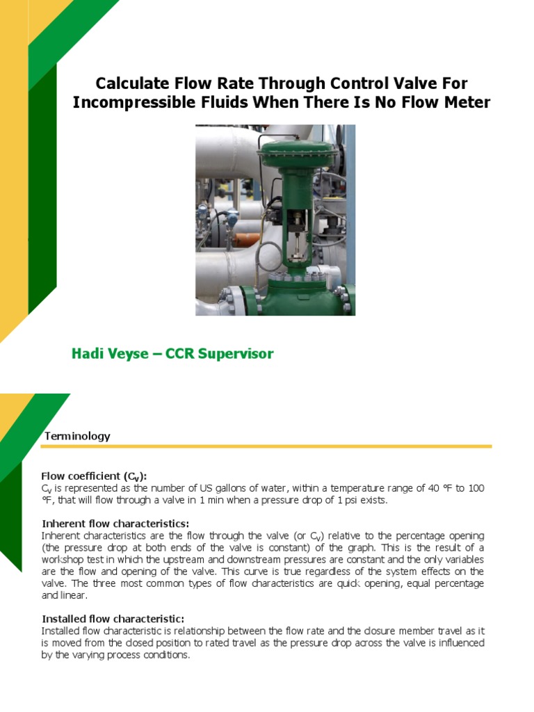 Calculate Flow Rate Through Control Valve For Incompressible Fluids ...