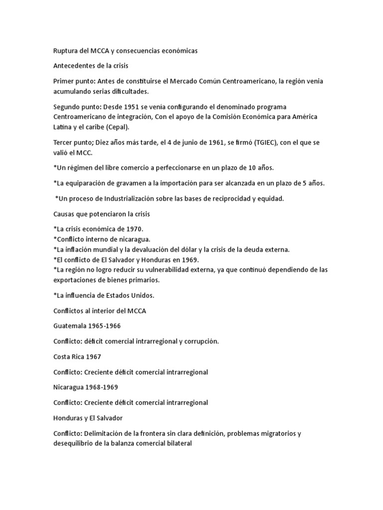 Ruptura Del MCCA y Consecuencias Económicas | PDF | Nicaragua ...