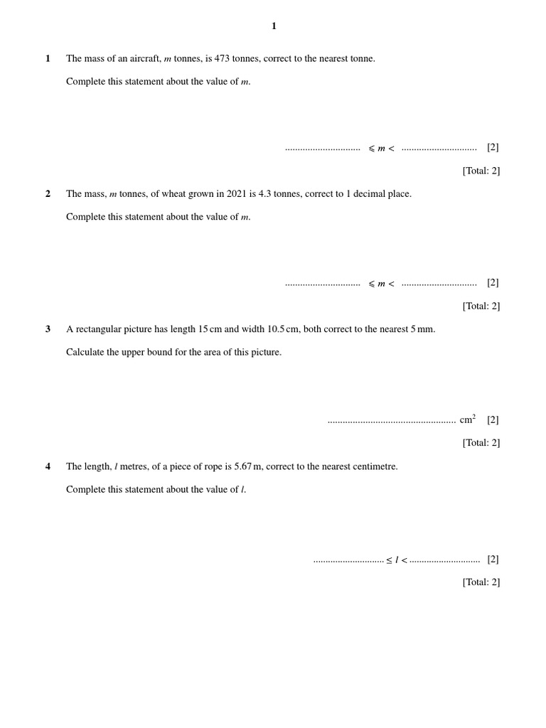Bounds Worksheet | PDF | Area | Length