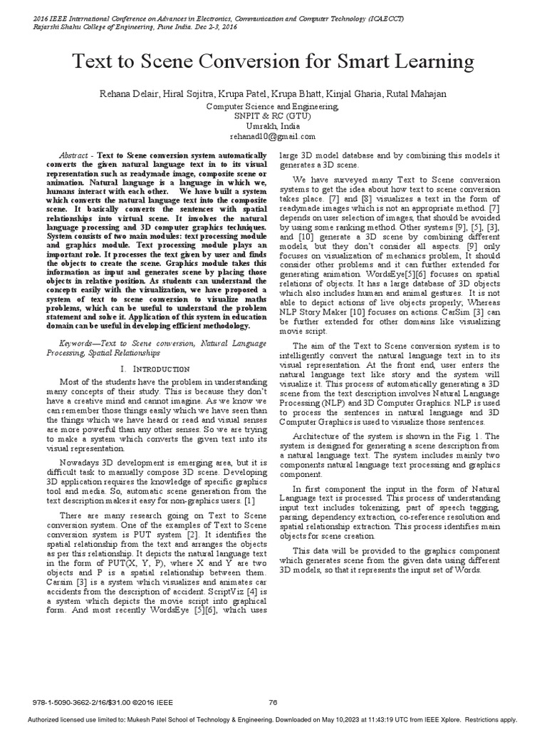 Text To Scene Conversion For Smart Learning | PDF
