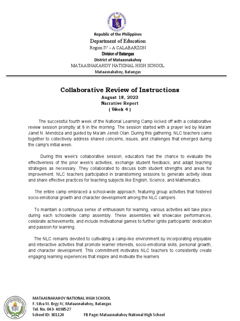 NLC Collaborative Review Narrative Week 4 | PDF | Learning | Behavior Modification