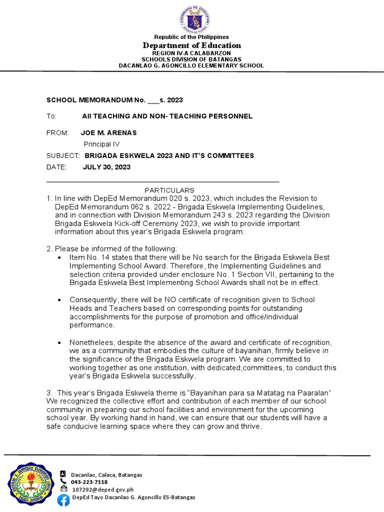 School Memorandum 2023 | PDF