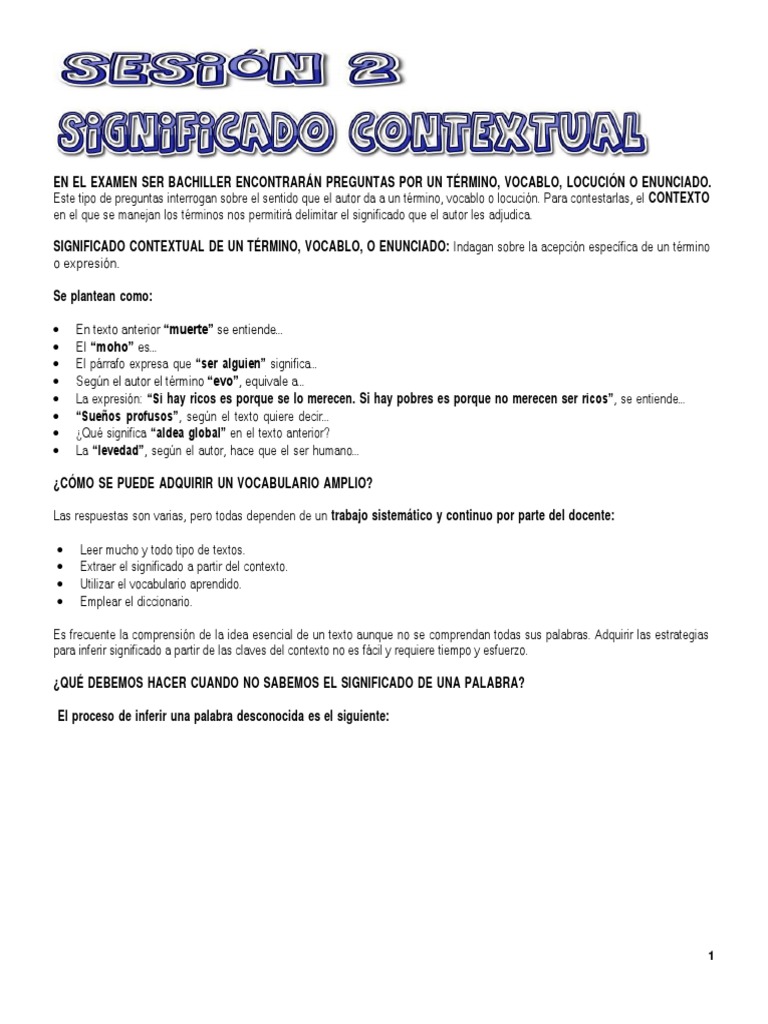 SESIÓN 2 SIGNIFICADO CONTEXTUAL y SINÓNIMOS ANTÓNIMOS | PDF