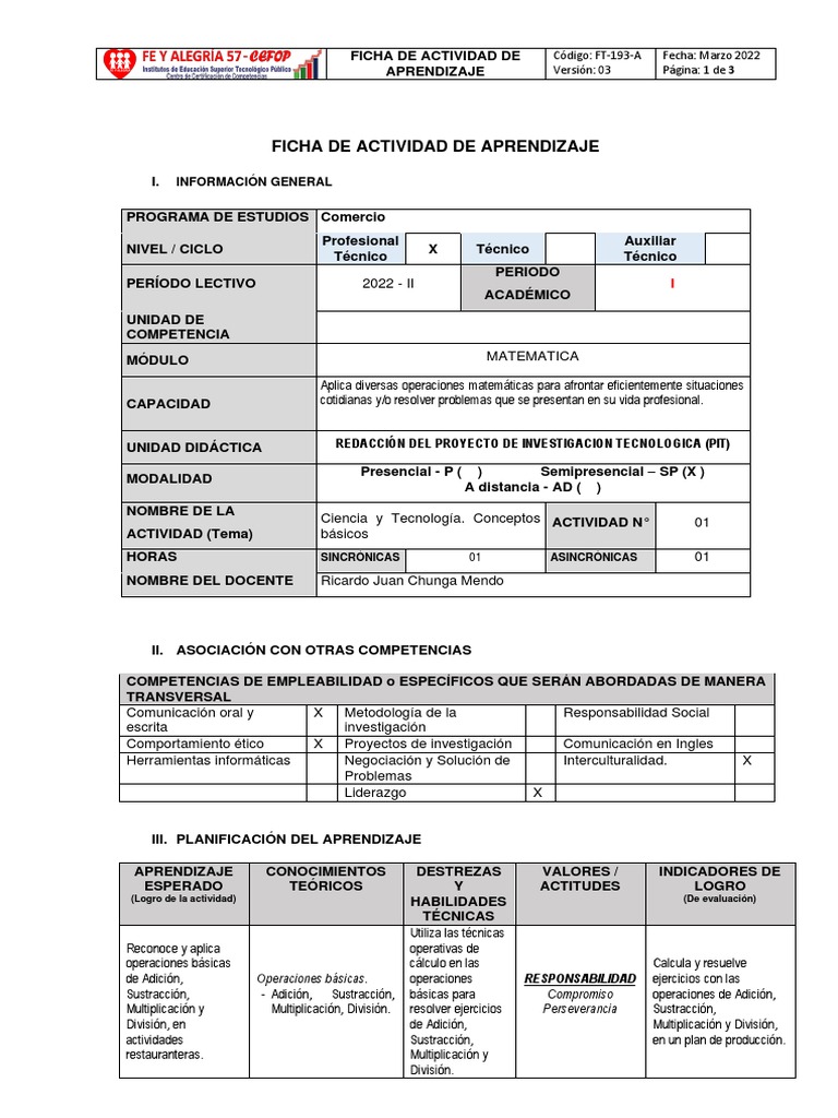 FT-193-A Ficha de Actividad 01 | PDF