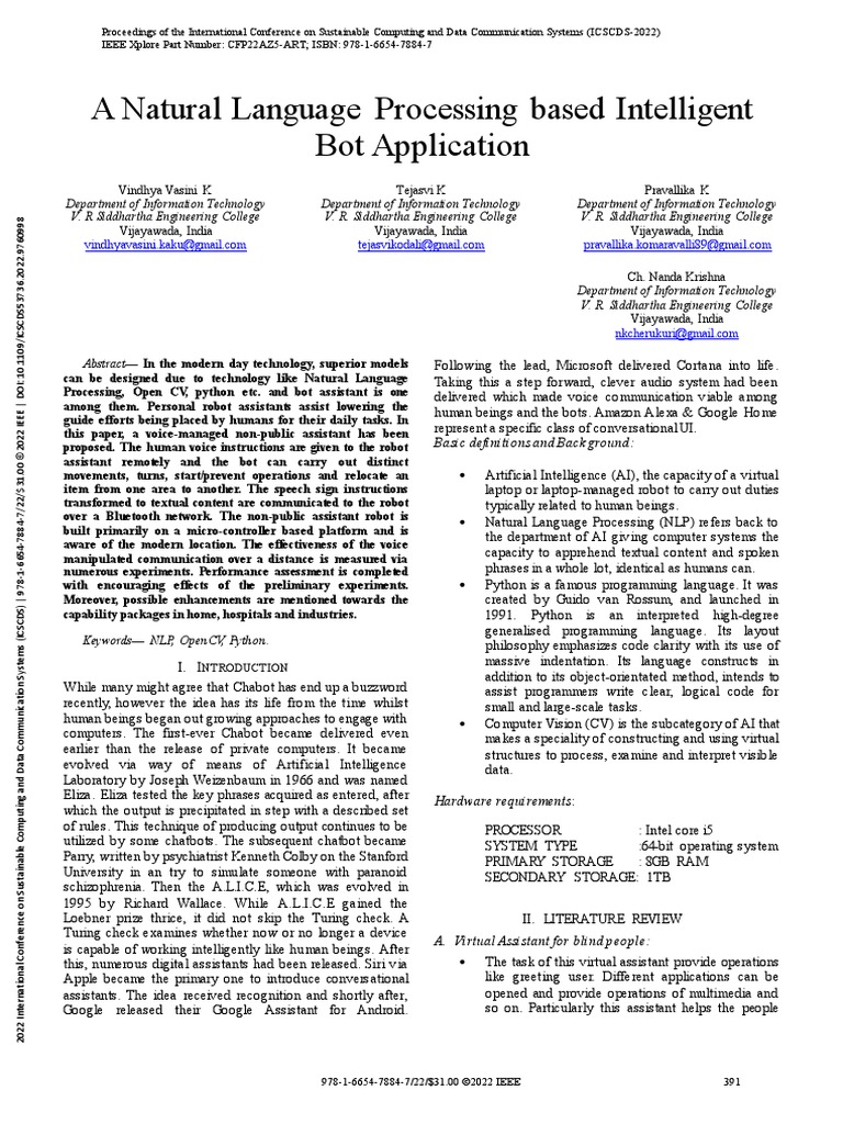 A Natural Language Processing Based Intelligent Bot Application | PDF