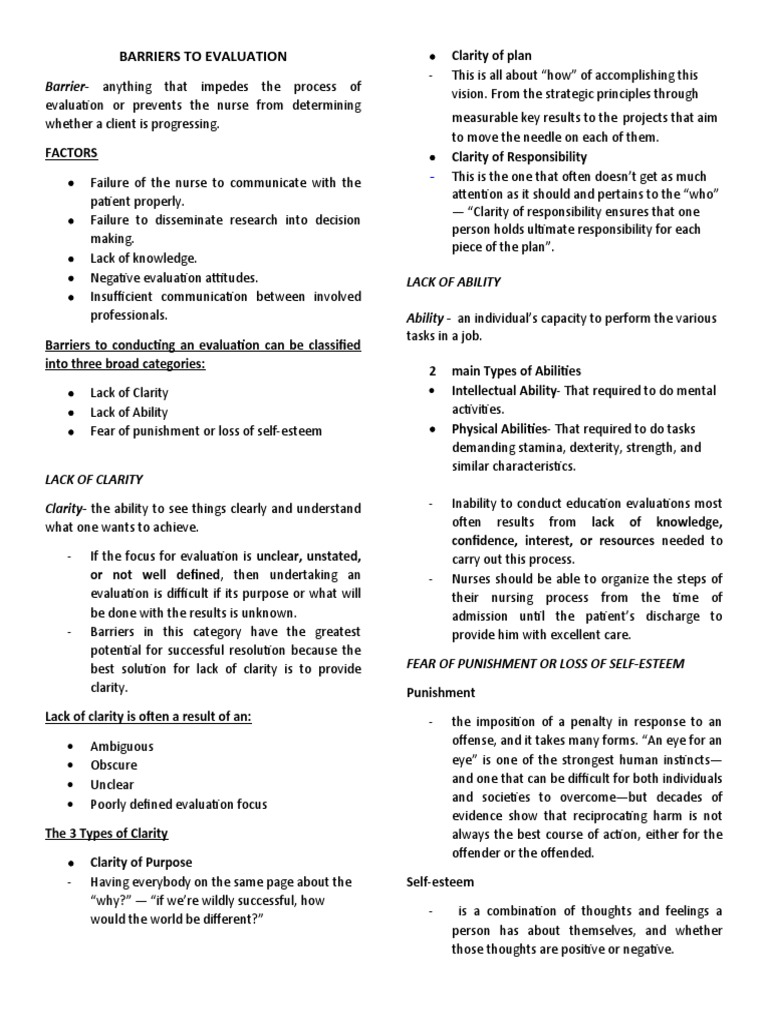 Barriers to Evaluation in Nursing Education | PDF | Career & Growth ...