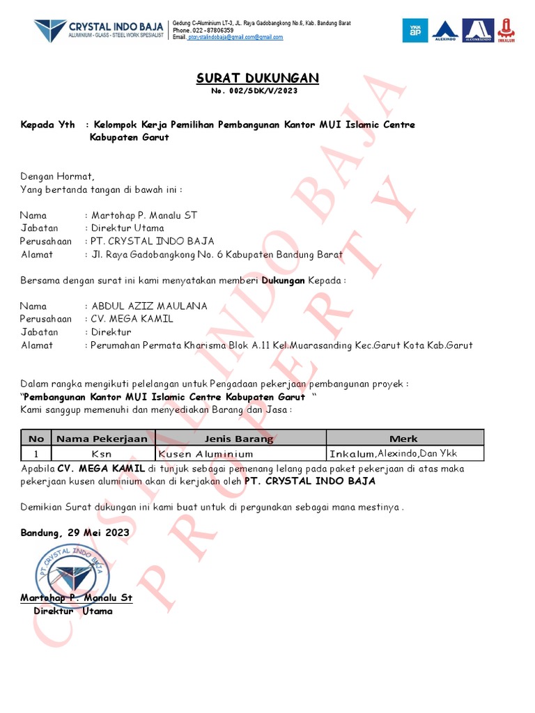 Surat Dukungan CV Mega Kamil Kantor Mui | PDF