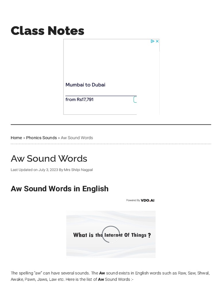 Aw Sound Words - Phonics Sounds | PDF