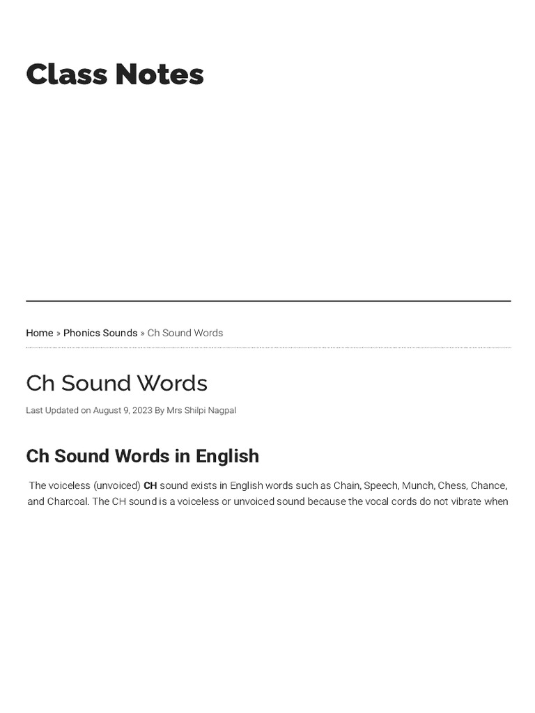CH Sound Words - Phonics Sounds | PDF