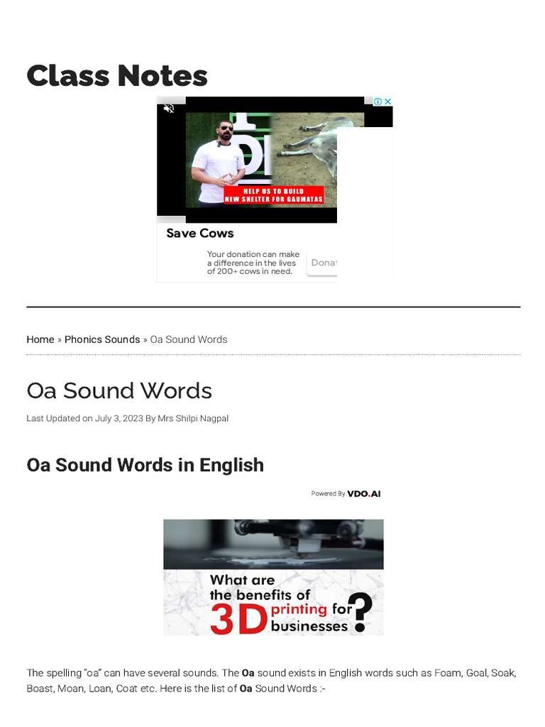 Oa Sound Words in English | PDF