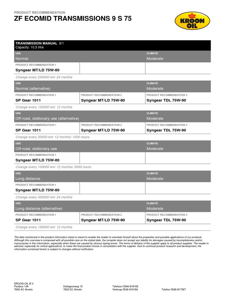 Product Recommendation ZF Ecomid Transmissions 9 S 75 | PDF