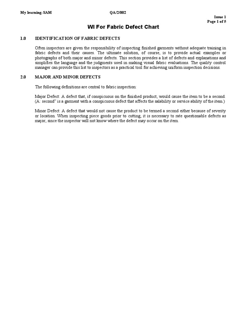 B. Iso 9001 Fabric Defect Chart | PDF
