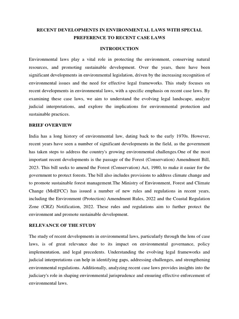 Recent Developments in Environmental Laws With Special Preference To ...