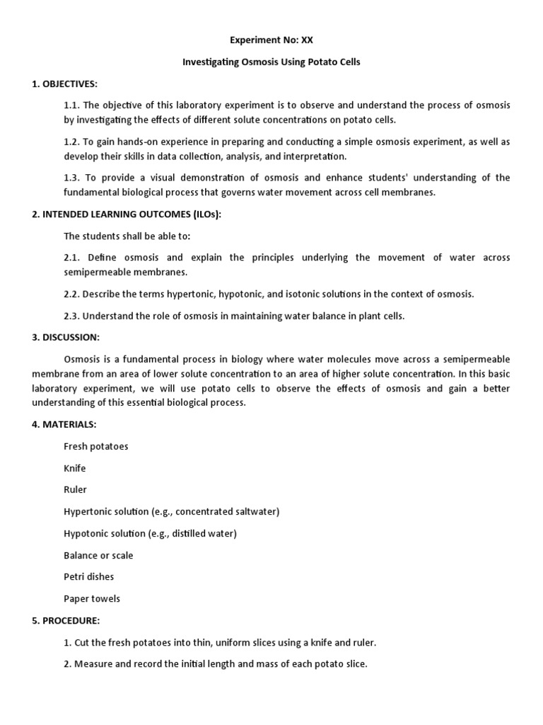 Investigating Osmosis Using Potato Cells | PDF
