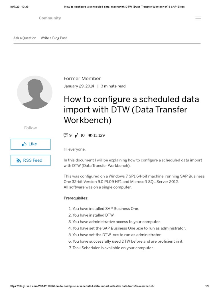How To Configure A Scheduled Data Import With DTW (Data Transfer Workbench) - SAP Blogs | PDF