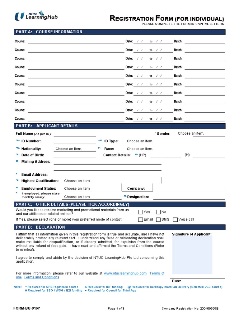 Registration Form (For Individual) | PDF | Identity Document | Indemnity