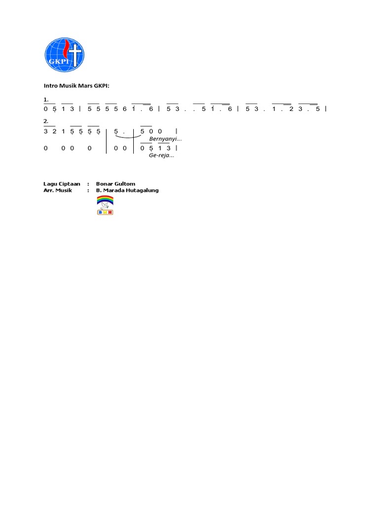 Lagu Mars GKPI (Beserta Intro) | PDF
