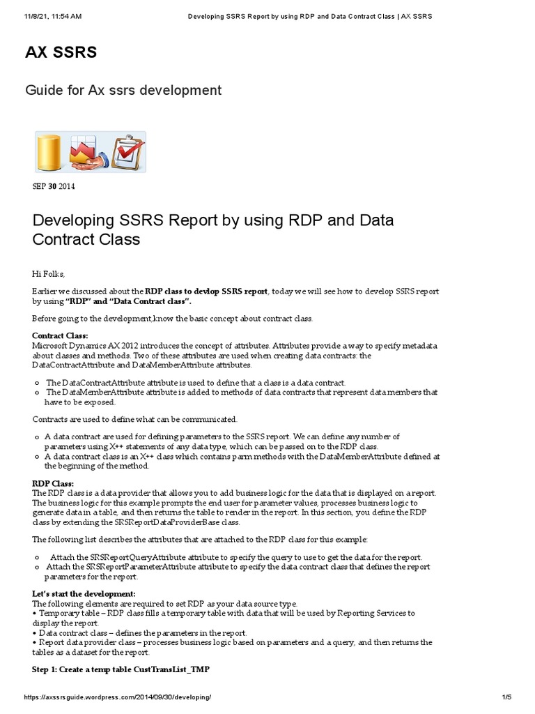 Developing SSRS Report by Using RDP and Data Contract Class - AX SSRS | PDF
