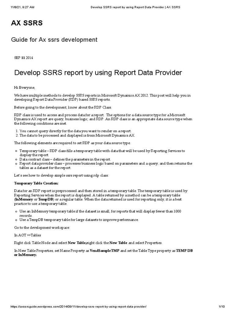 Develop SSRS Report by Using Report Data Provider - AX SSRS | PDF ...