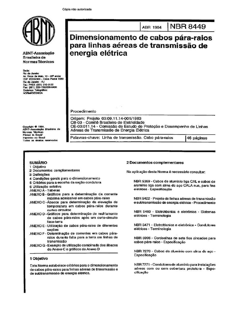 NBR 8449 - 1984-Dimensionamento de Cabos para Raios para Linhas Aereas ...