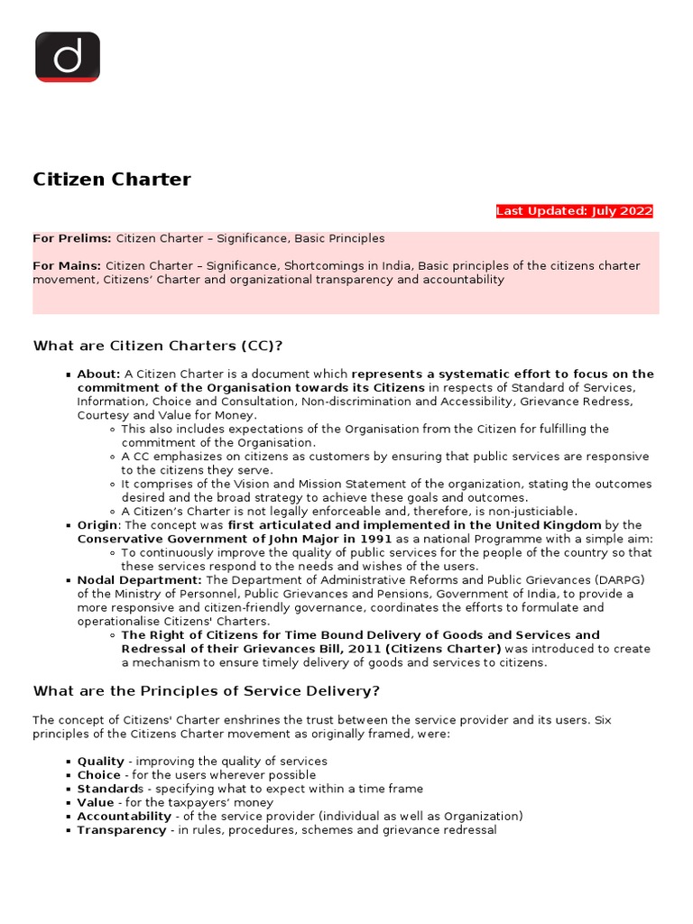 Citizen Charter: What Are Citizen Charters (CC) ? | Download Free PDF ...