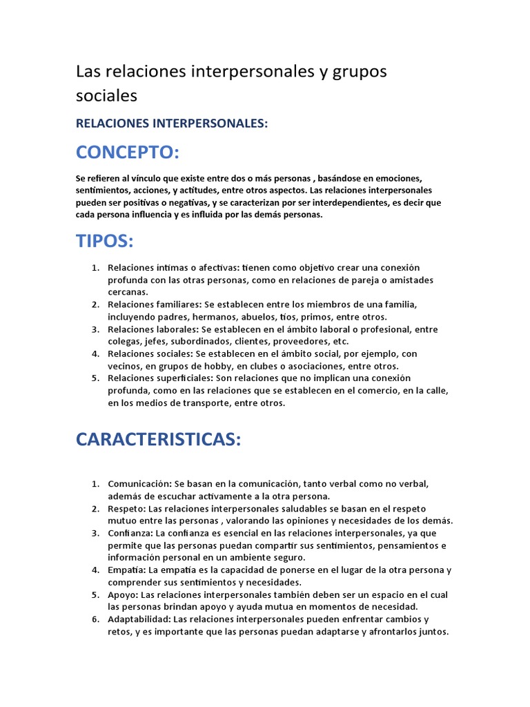 Las Relaciones Interpersonales y Grupos Sociales | PDF | Relaciones interpersonales | Grupo social