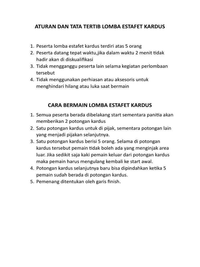 Aturan Dan Tata Tertib Lomba Estafet Kardus-1 | PDF