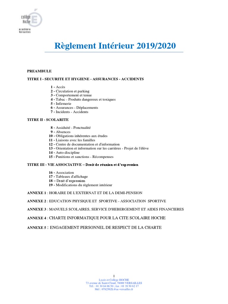Reglement Interieur Du College | PDF