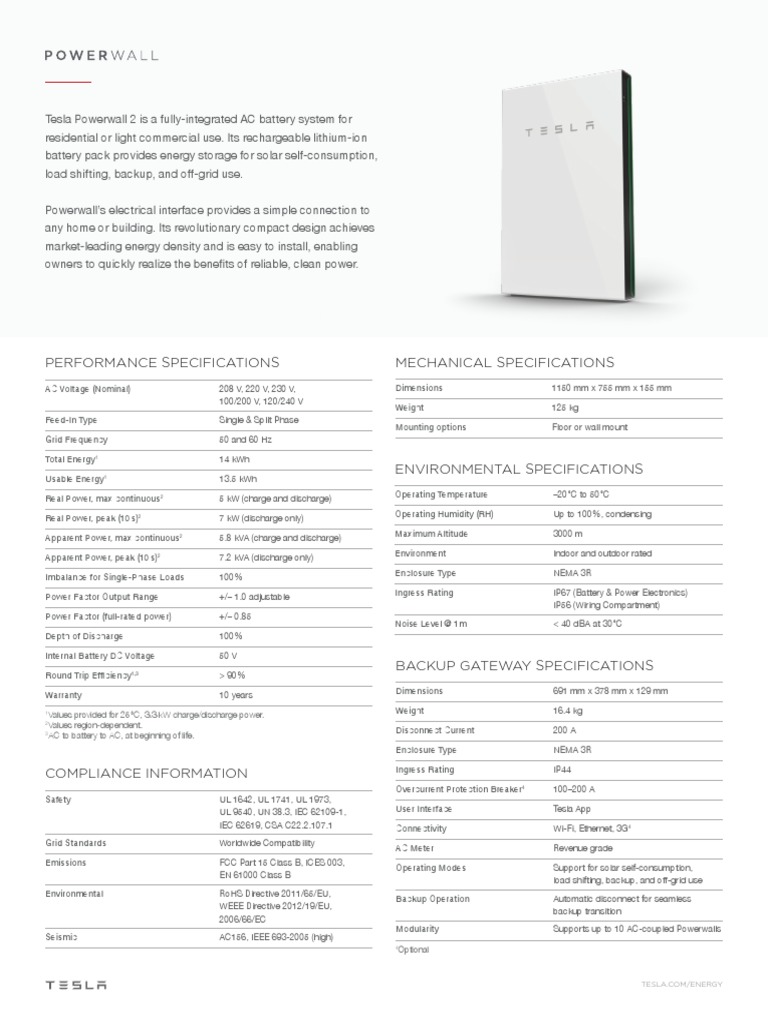 Tesla+Powerwall-2 AC-Backup Datasheet EN | PDF | Power (Physics ...