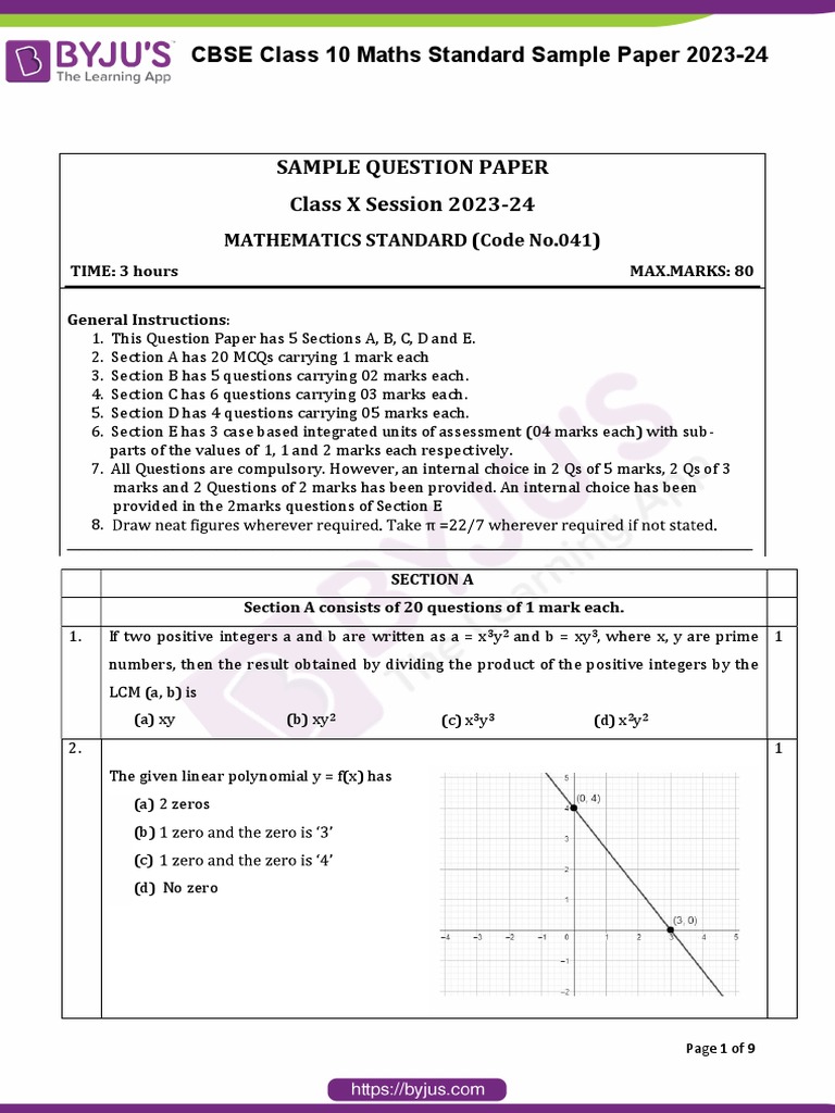 CBSE Class 10 Maths Apr 13 Standard Sample Paper 2023 24 | PDF | Circle | Area