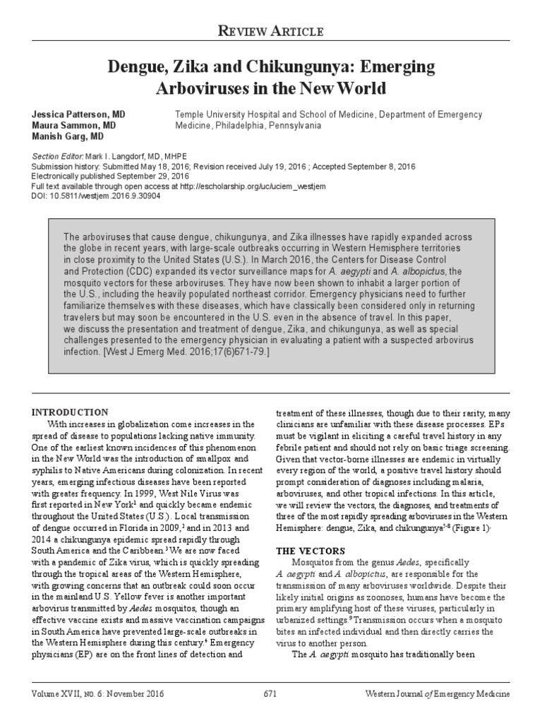 Patterson, Sammon, Garg - 2016 - Dengue, Zika and Chikungunya Emerging Arboviruses in The New ...