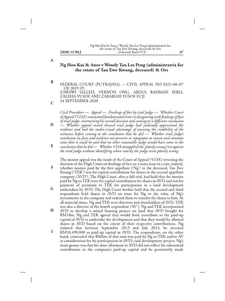 NG Hoo Kui & Anor V Wendy Tan Lee Peng (Administratrix For The Estate ...