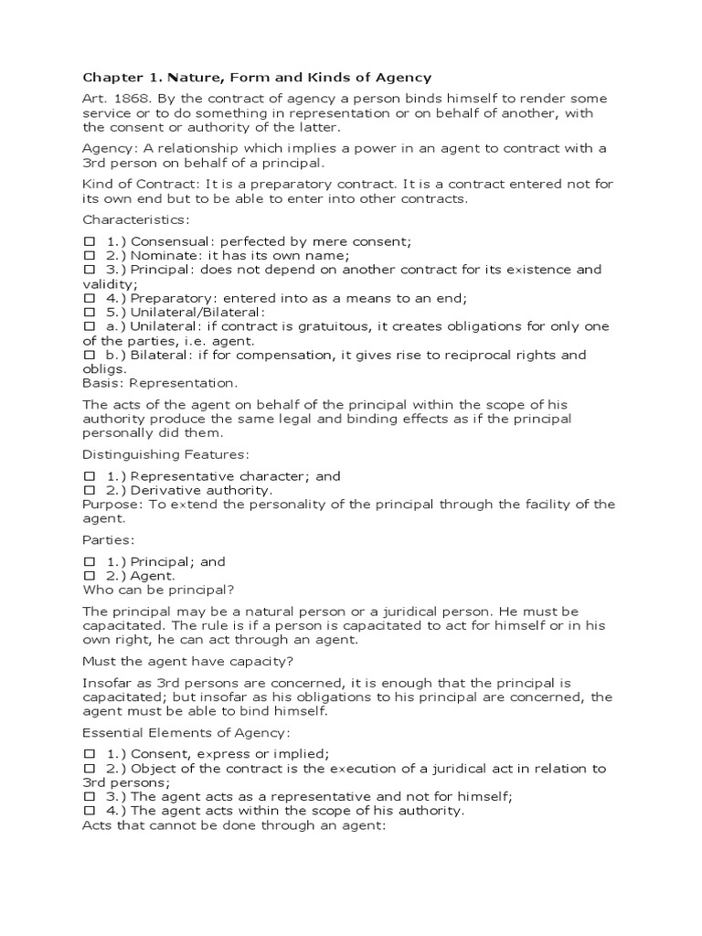 Chapter 1 Nature Form and Kinds of Agency Reviewer | PDF | Law Of ...