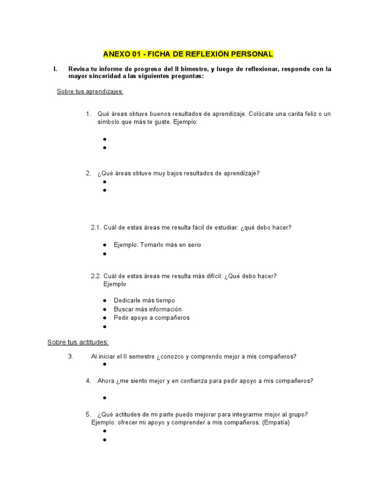 Anexo 01 - Ficha de Reflexión Personal | PDF