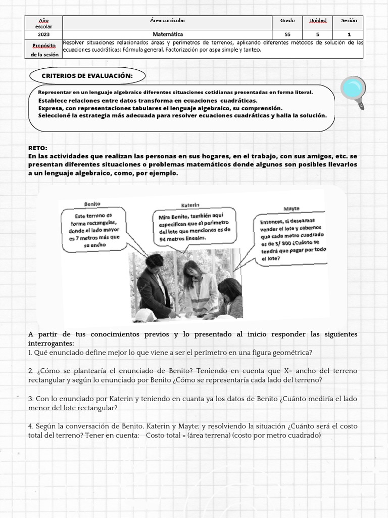 2023 5S Bim Iii Ud5 Sa1 DT1 | PDF | Ecuaciones | Ecuación cuadrática