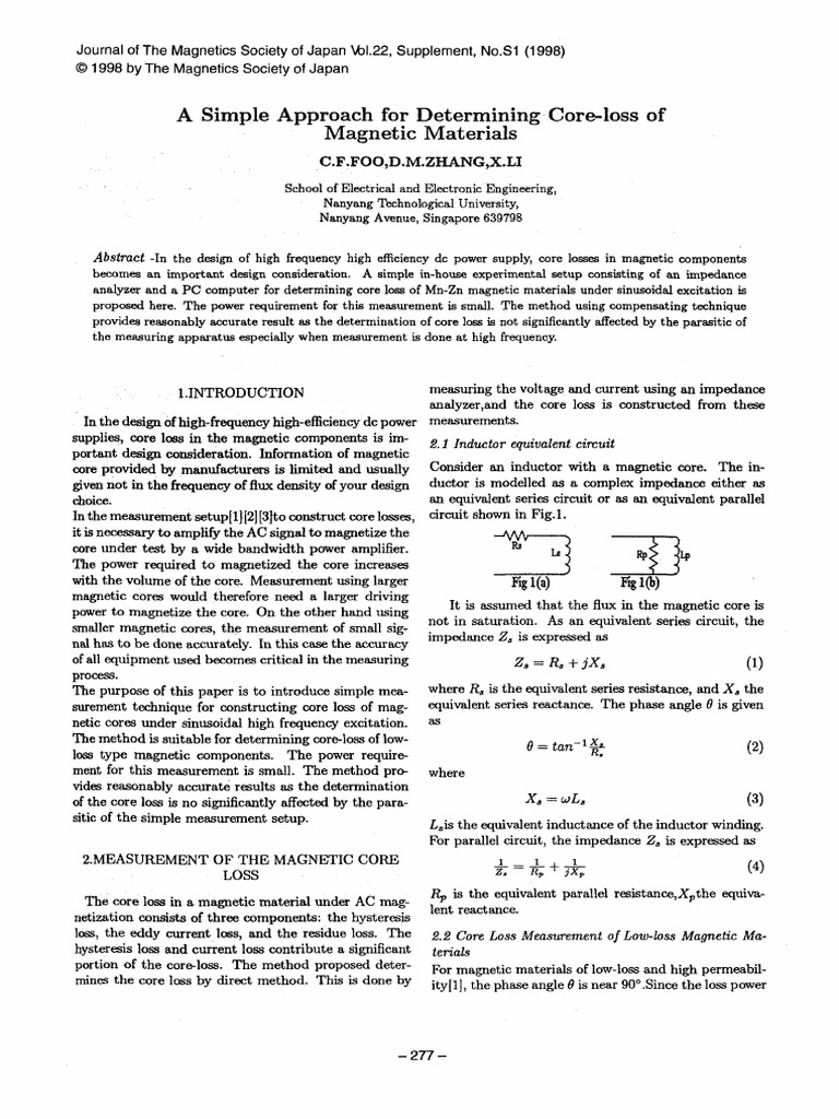 A Simple Approach For Determining Core-Loss of Magnetic Materials | PDF | Inductor | Electrical ...