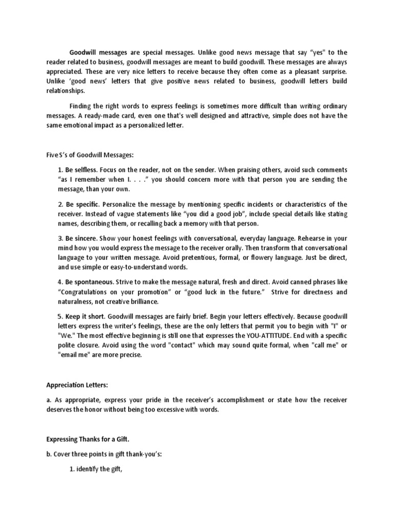 Goodwill Messages | PDF