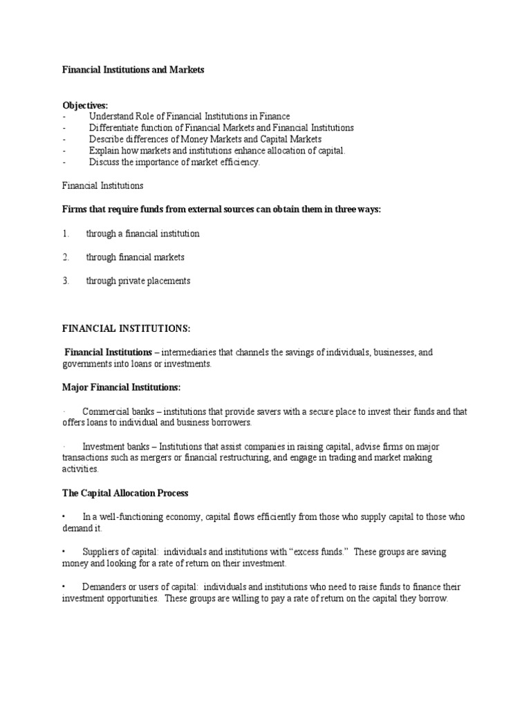 Understanding Financial Institutions & Markets | PDF | Financial ...