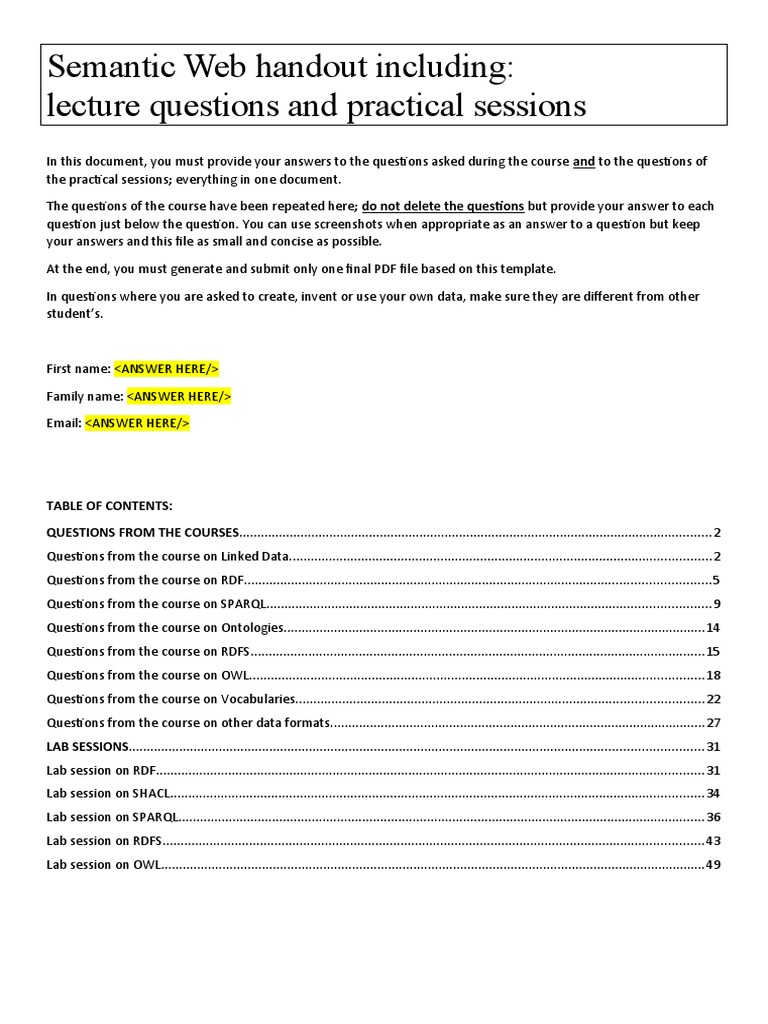 Semantic Web Course Q&A Guide | PDF | Resource Description Framework | Xml Schema