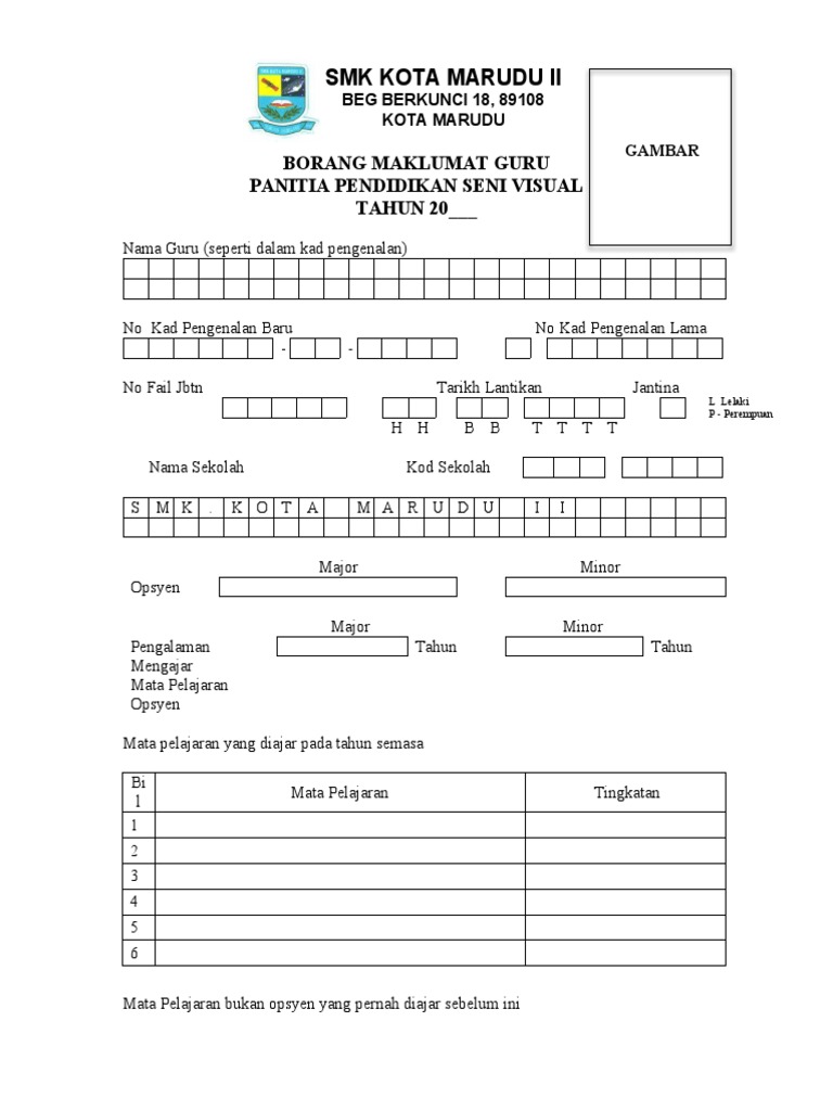 Borang Maklumat Guru PANITIA PSV | PDF