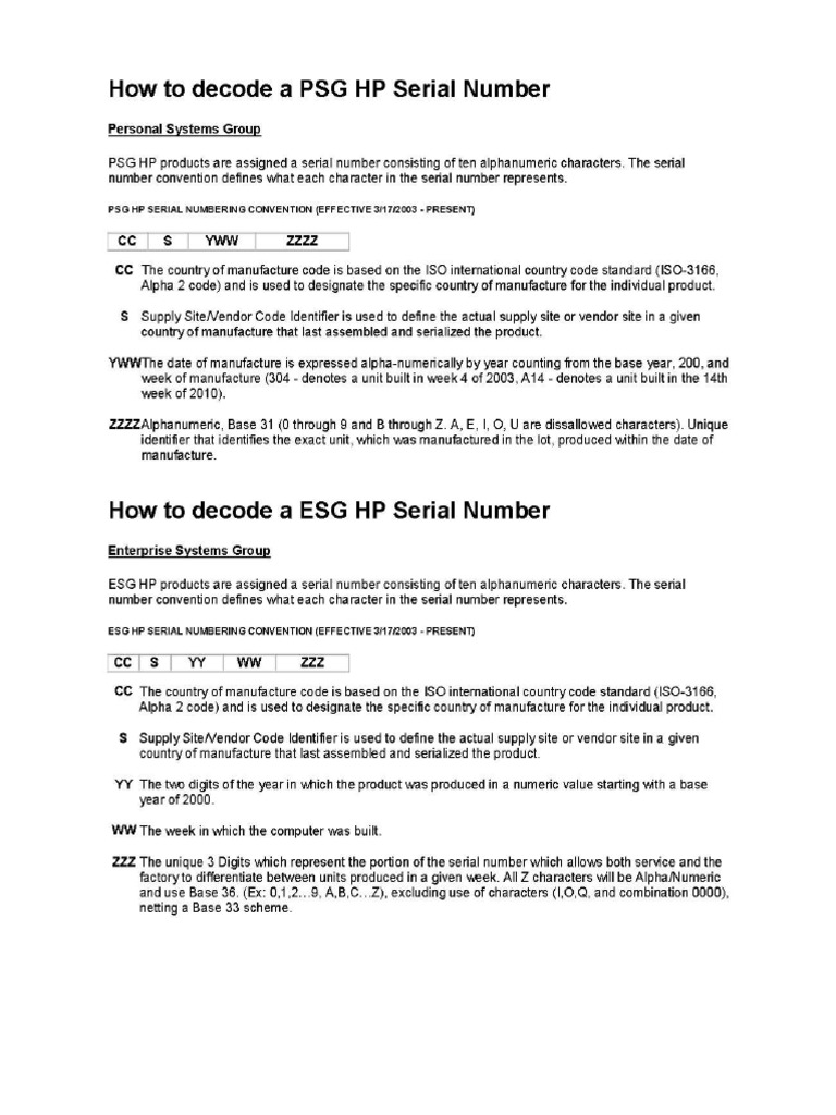 HP Serial Numbering | PDF